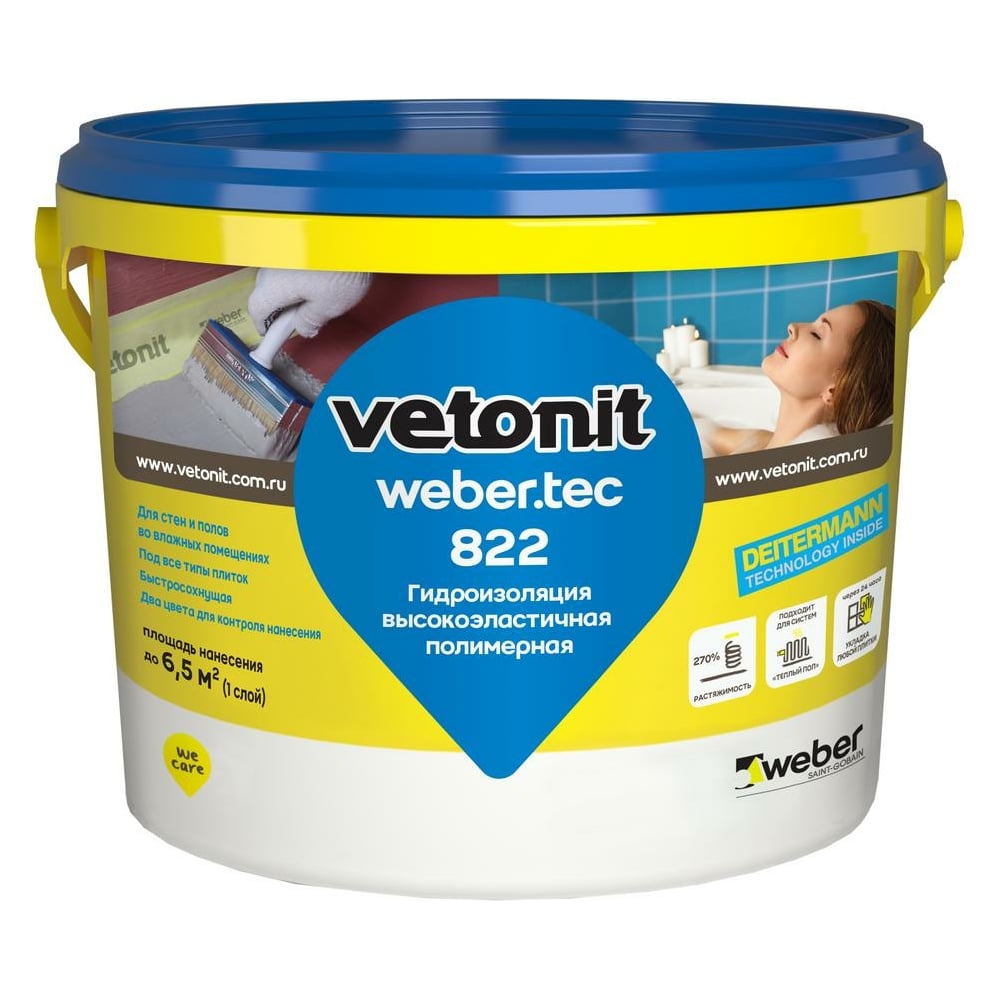 Готовая гидроизоляционная мастика Vetonit weber.tec 822 ведро, 4 кг ...