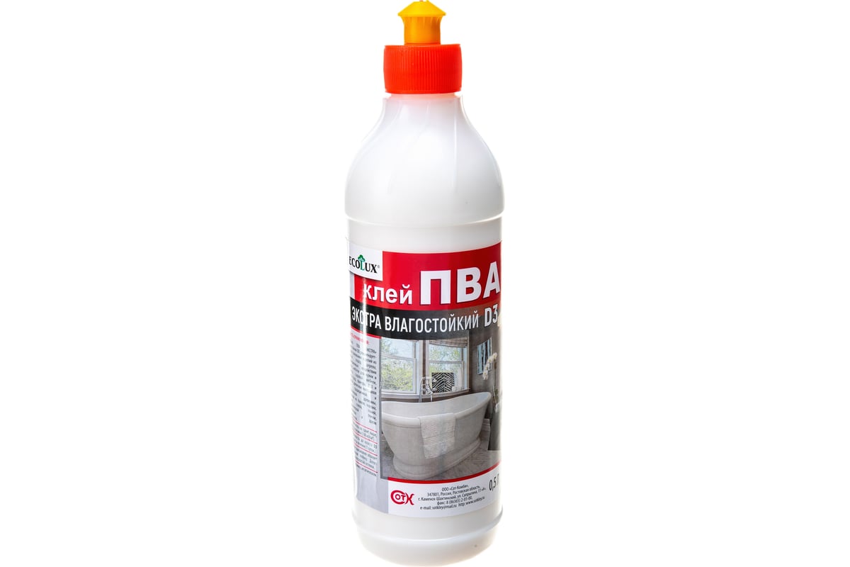 Влагостойкий клей ПВА Ecolux экстра D3 0,5 л 4607133682569 - выгодная ...