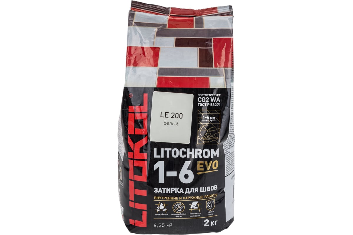 Затирка для швов LITOKOL LITOCHROM 1-6 EVO LE 200 (белый; 2 кг ...