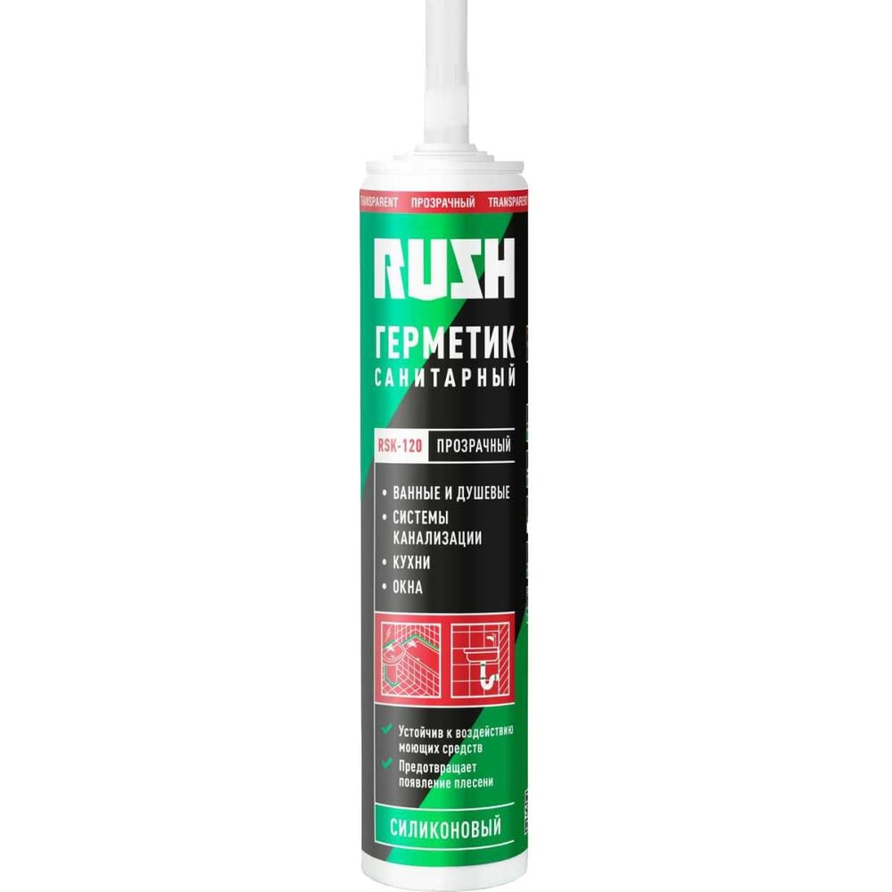 Силиконовый санитарный герметик RUSH прозрачный, 240 мл RSK-120 ...
