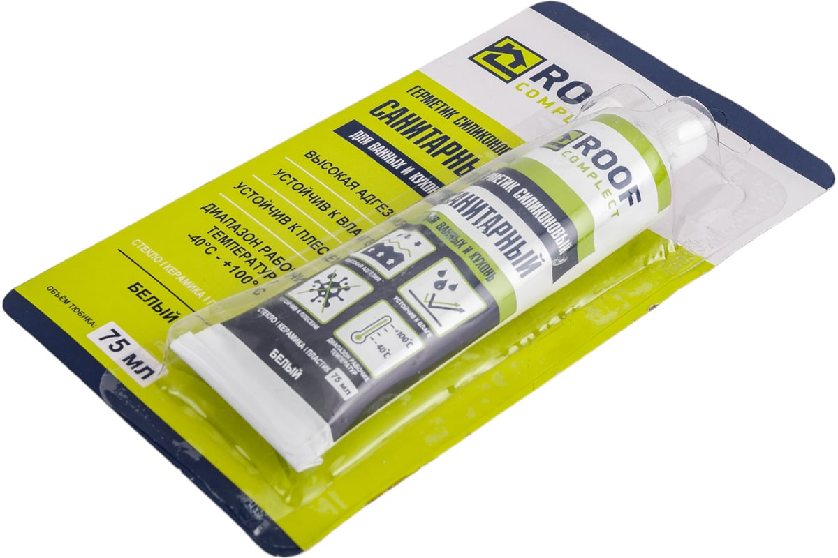 Силиконовый санитарный герметик Roof Complect в тюбике, белый, 75 мл ...