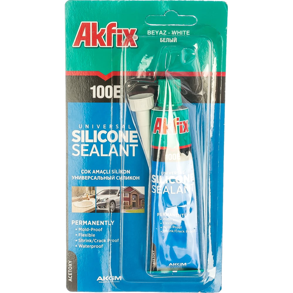 Универсальный силиконовый герметик Akfix 100E белый, 50 мл SA112 ...