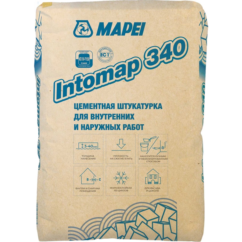 Штукатурка MAPEI INTOMAP 340 25 кг 1883325 - выгодная цена, отзывы ...