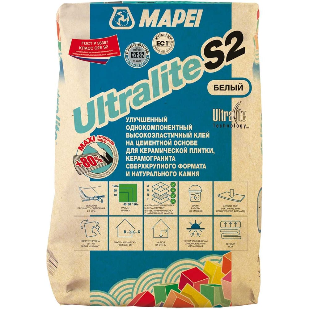 Плиточный клей MAPEI ULTRALITE S2 белый, 15 кг 1201615 - выгодная цена ...