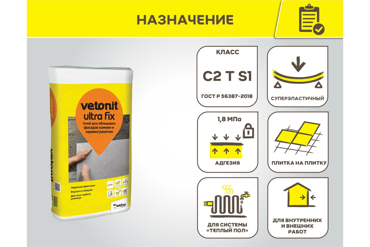 Клей для облицовки фасадов камнем и керамогранитом Vetonit Ultra fix ...