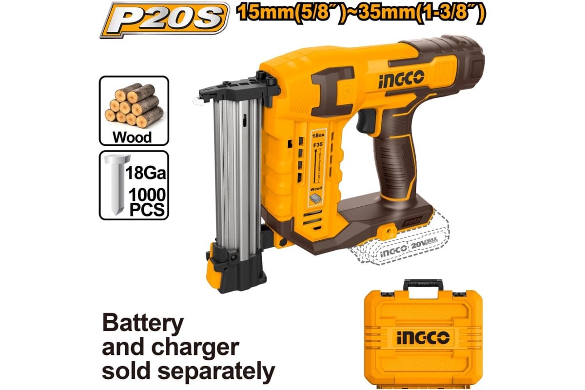 Аккумуляторный нейлер INGCO F15-F35 20 В INDUSTRIAL CBNLI3505 ...