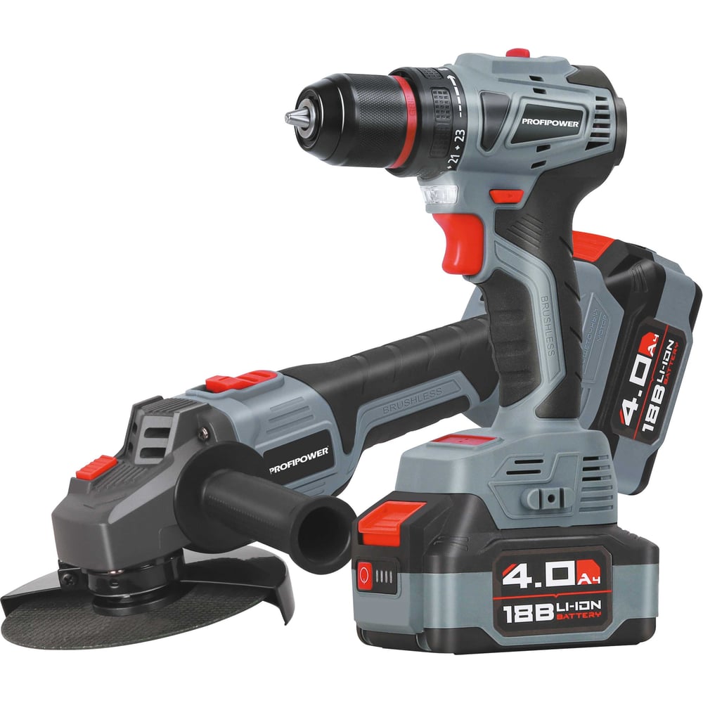 Аккумуляторный бесщеточный набор 2в1 Profipower Тип-2 УШМ MKDGA-18V, шуруповерт MKBL-18B, Li-ion ...