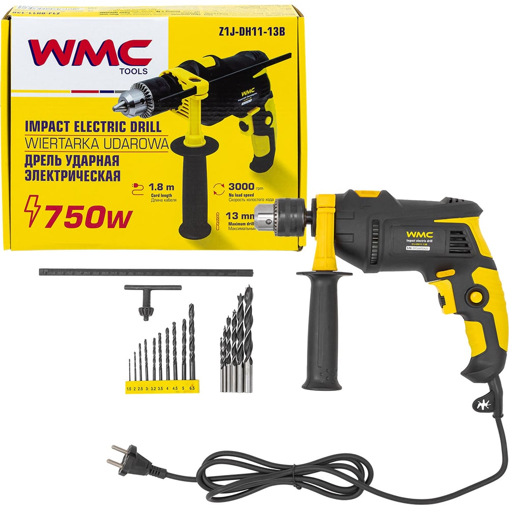 Дрель ударная электрическая WMC TOOLS 3000rpm, 750W, 230V/50Hz WMC-Z1J-DH11-13B(61008 ...