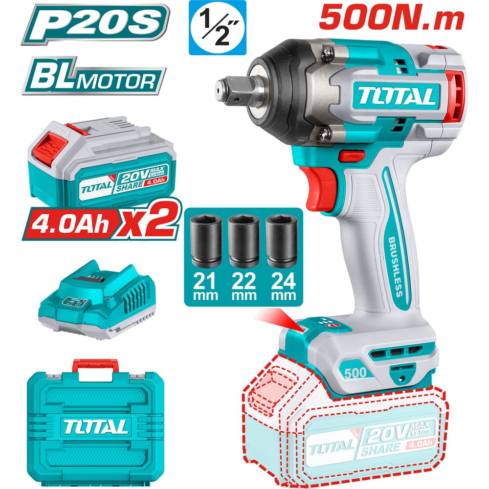 Ударный гайковерт 1/2” 20В TOTAL TIWLI2050 - выгодная цена, отзывы ...