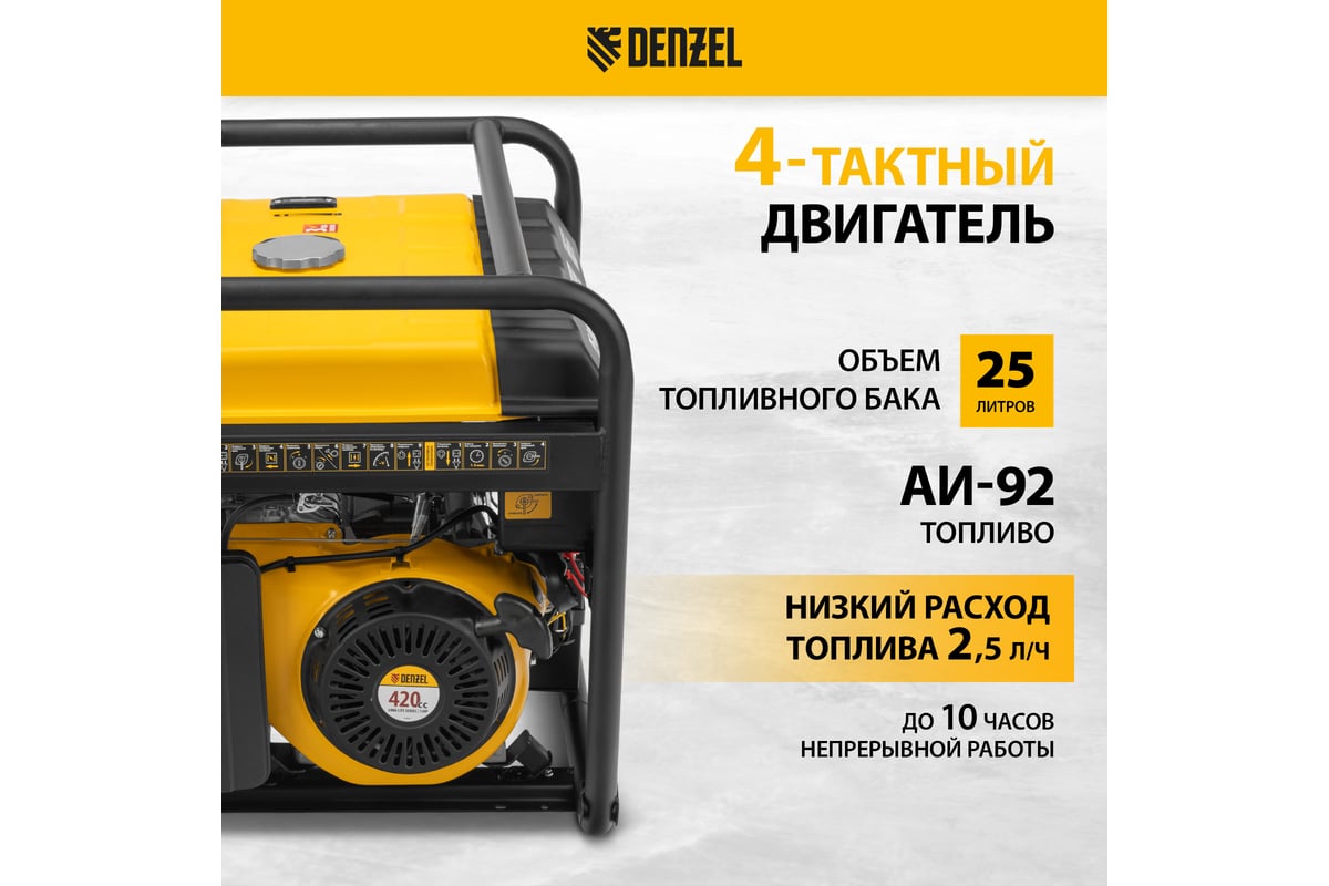 Генератор бензиновый Denzel PS 80 E-3, 6.6 кВт, 400 В, 25 л ...