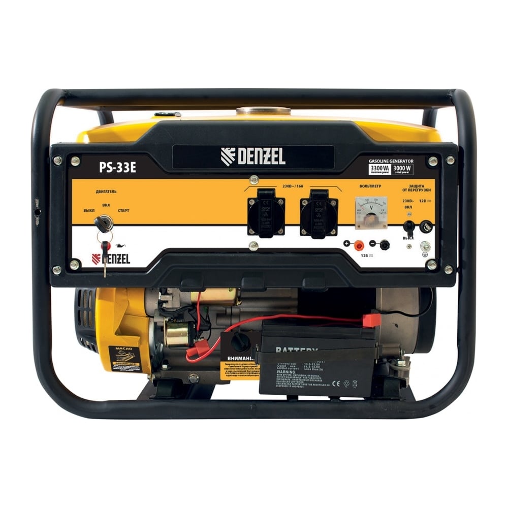 Бензиновый генератор Denzel PS-33E, 3,3 кВт, 230В, 15 л, электростартер ...