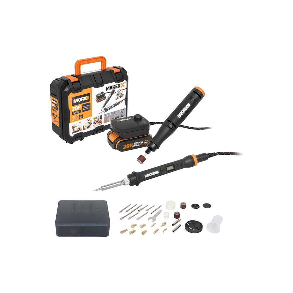 Гравировальная машинка WORX WX739.9 + Выжигатель WORX WX744.9, 20 В, 2 ...