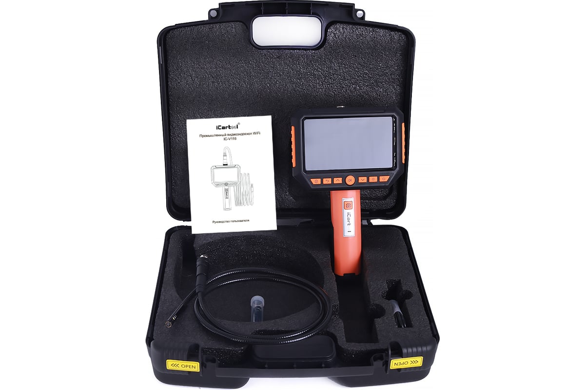 Промышленный видеоэндоскоп iCarTool экран 5", 3 камеры, 2 Мп, 1920x1080, 1 м, 8 мм сменный зонд ...