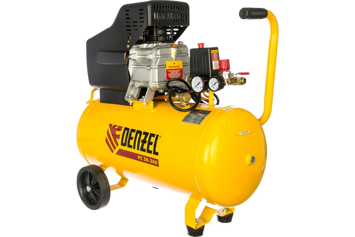Воздушный компрессор DENZEL PC 50-260, 1,8 кВт, 260л/мин, 50л, 10 бар ...