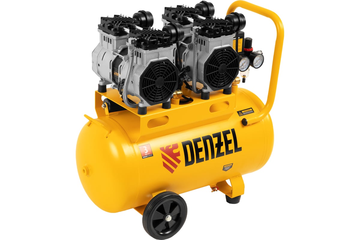 Безмаслянный малошумный компрессор Denzel DLS 2200/50, 2200 Вт, 2x1100 ...