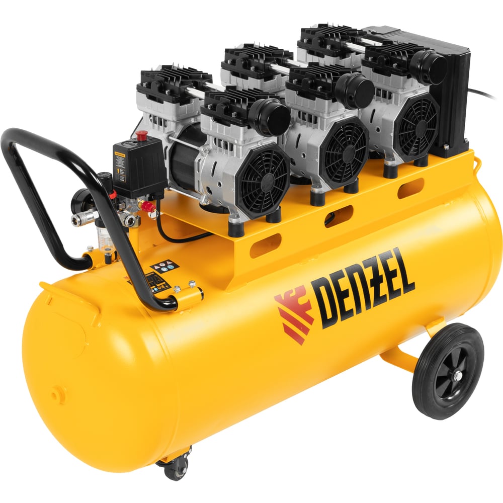 Безмаслянный малошумный компрессор Denzel DLS 2250/100, 2250 Вт, 3x750 ...