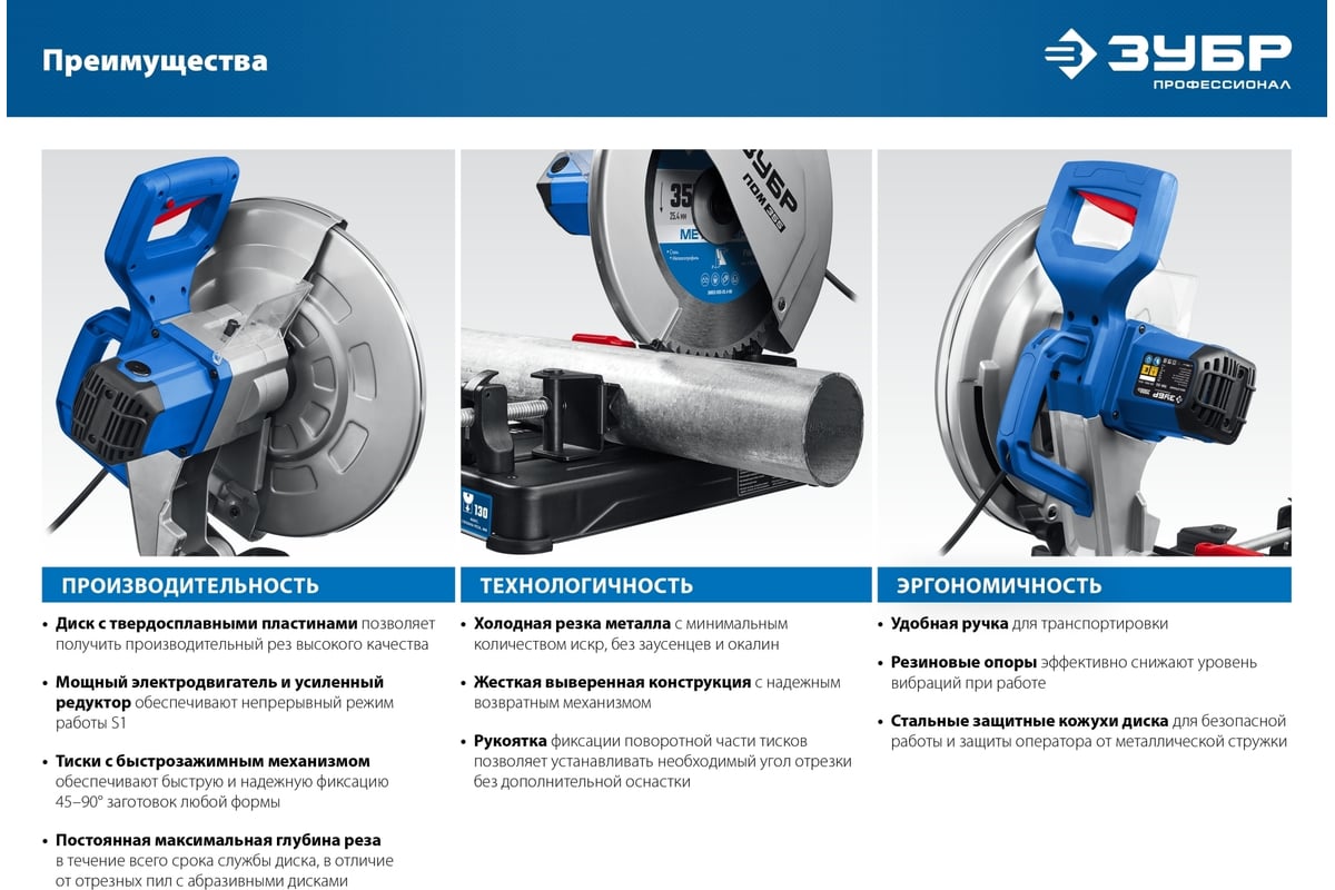 Отрезная пила ЗУБР Профессионал d 355 мм, 2000 Вт ПОМ-355 - выгодная ...