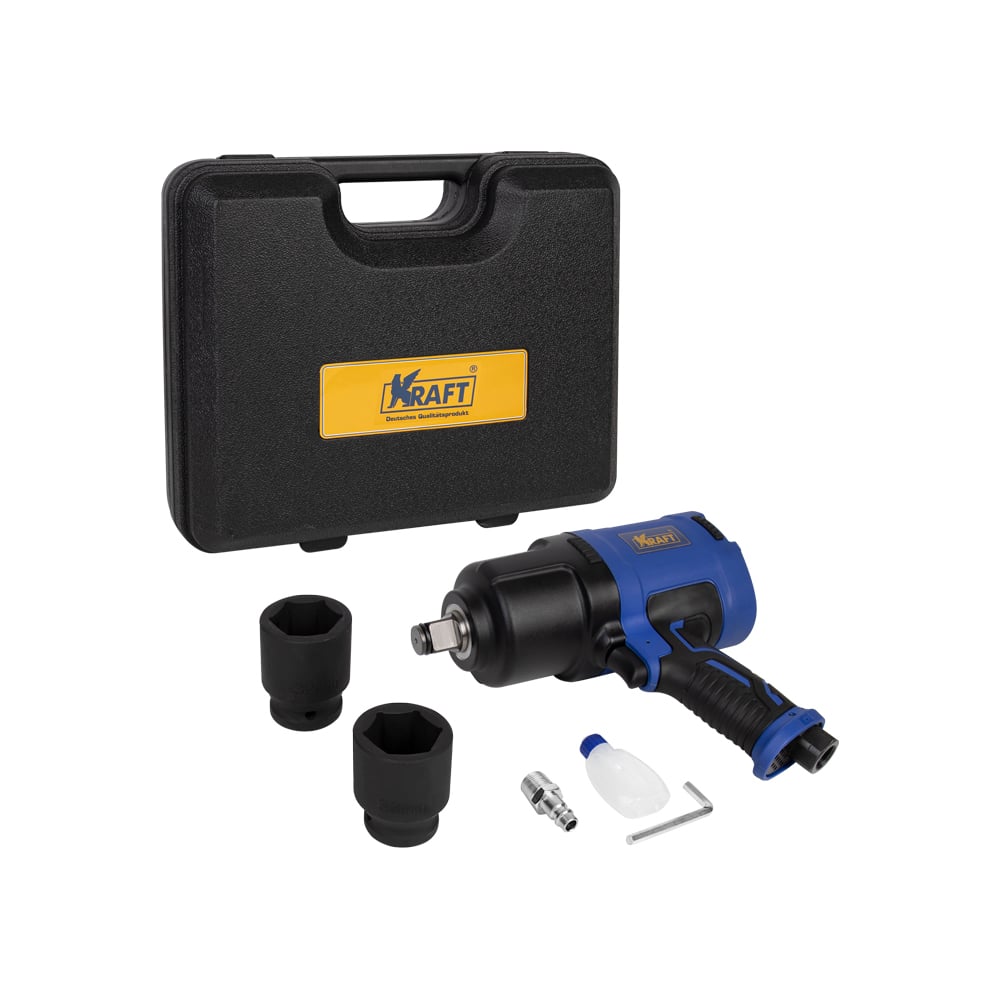 Пневматический ударный гайковерт KRAFT 3/4 2450 н.м., в кейсе с ...