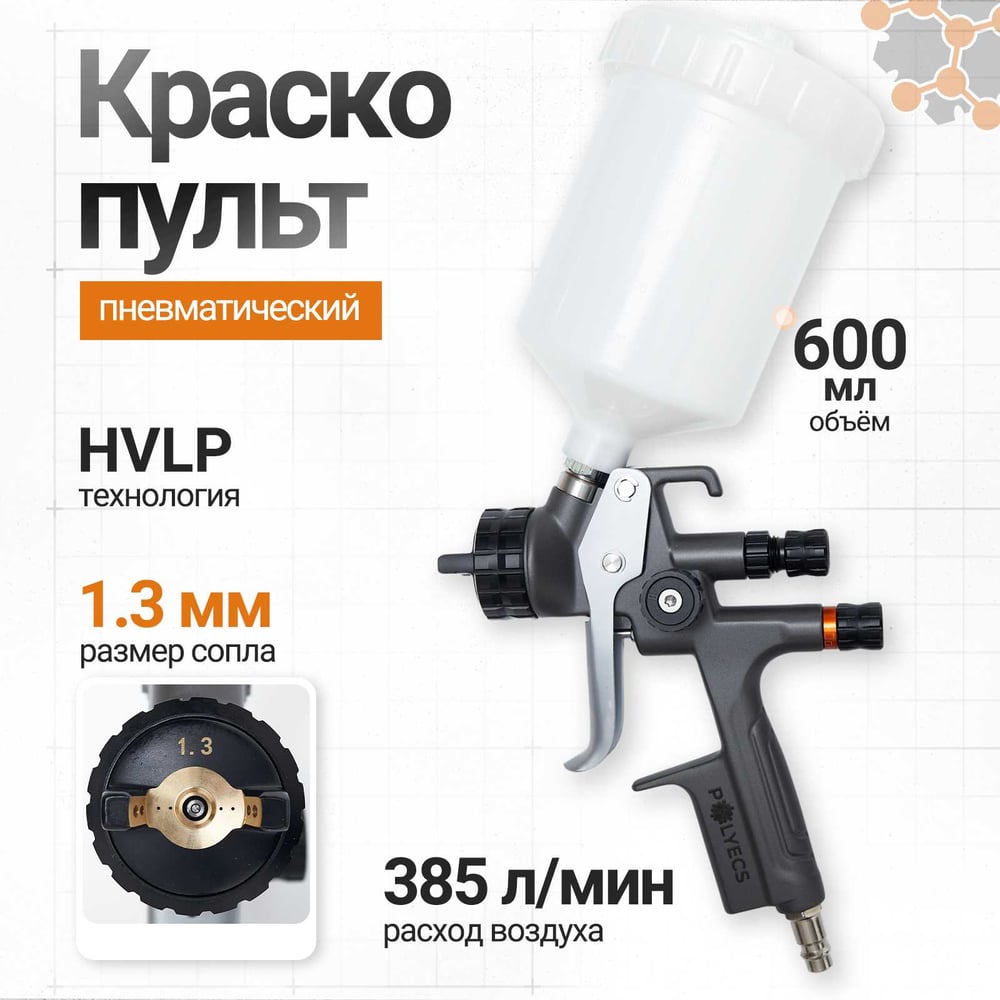 Краскопульт пневматический профессиональный Polyecs 1.3 HVLP RF2006H_1.3 - выгодная цена, отзывы ...