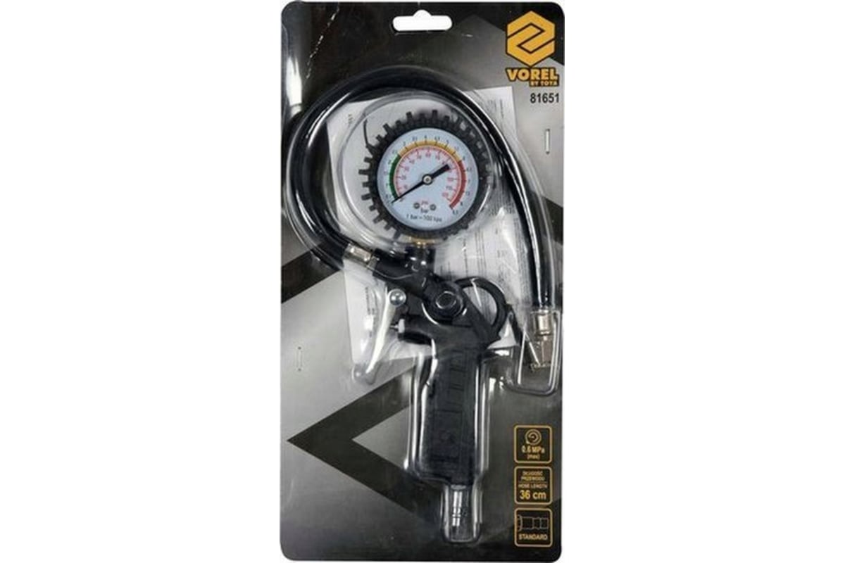 Пистолет для накачивания колес с манометром VOREL 0.6 Mpa 81651 ...