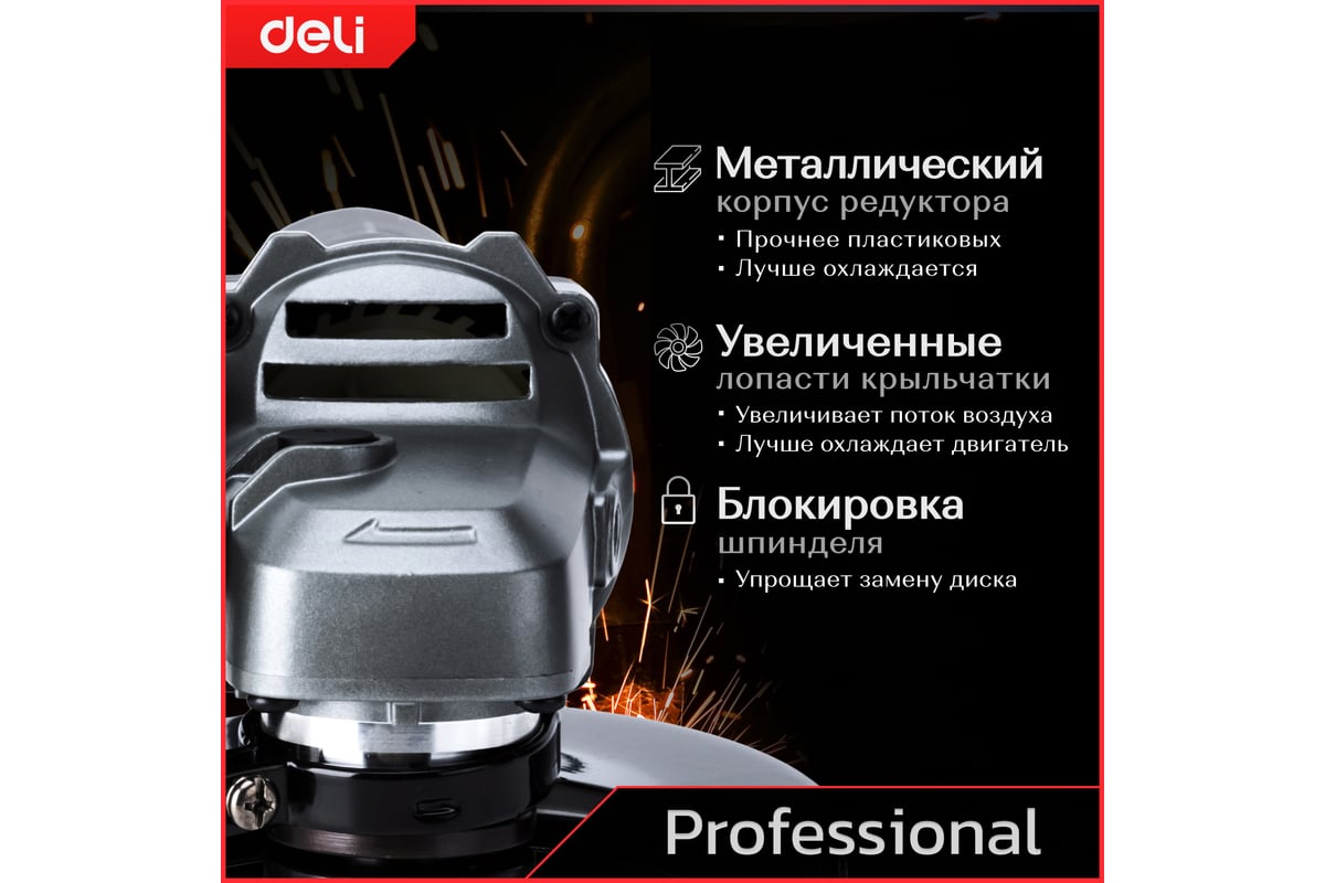 Профессиональная угловая шлифмашина болгарка DELI DE-JM125-4E 890 Вт, диск 125 мм, 12000 об/мин ...