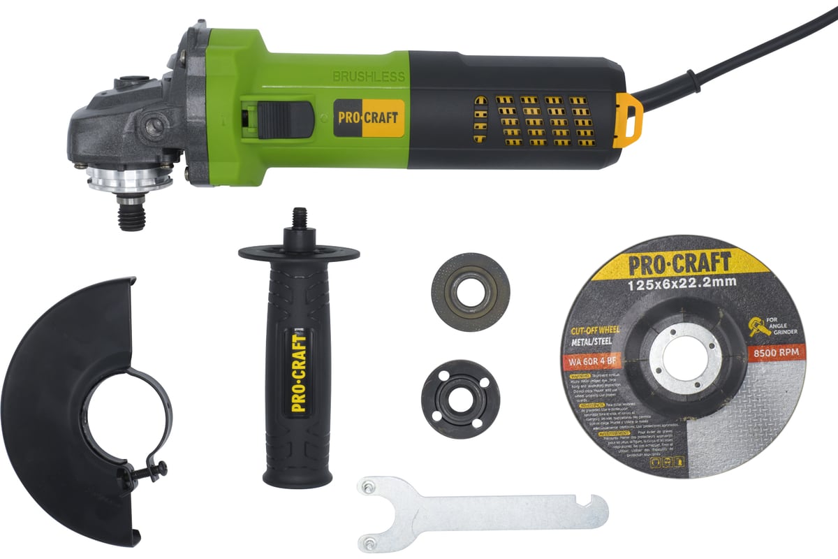 Углошлифовальная машина бесщеточная PROCRAFT 2000Вт, 125мм, 0-11000 об/мин PW2200 - выгодная ...