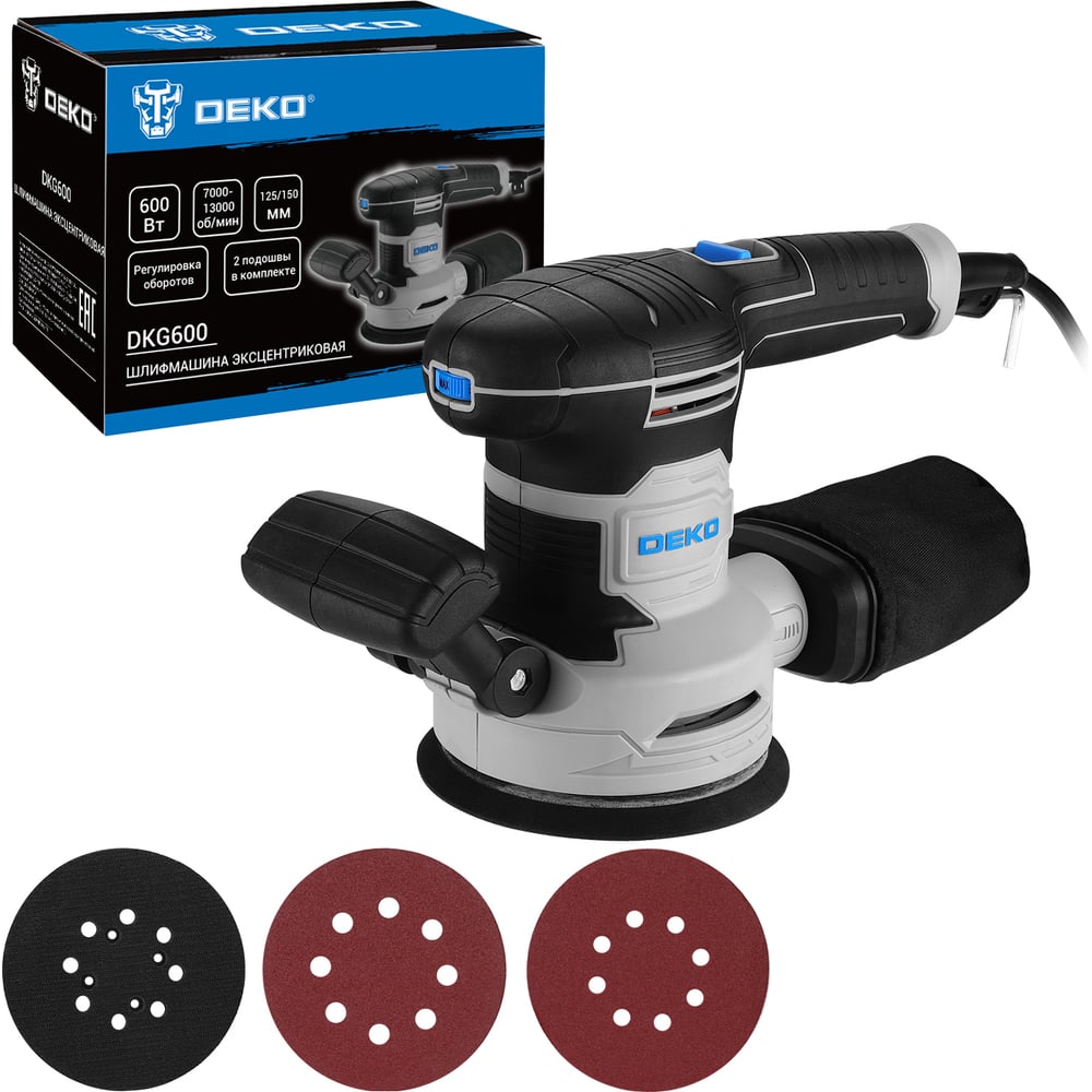 Шлифмашина эксцентриковая сетевая DEKO DKG600, 600 Вт, 125/150 мм 084 ...