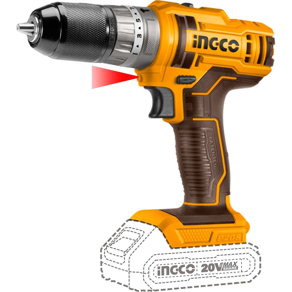Аккумуляторная ударная дрель-шуруповерт INGCO SUPER INDUSTRIAL 20В 45Нм ...