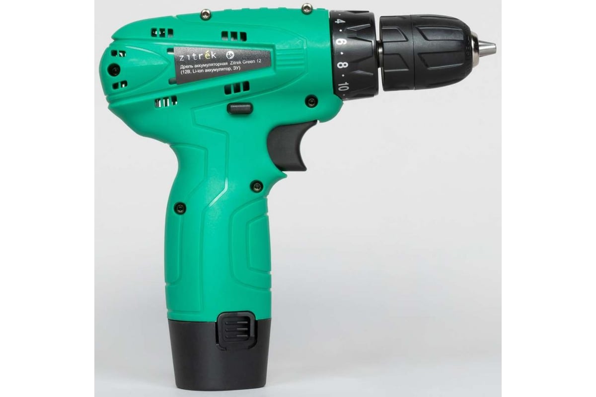 Аккумуляторная дрель Zitrek Green 12 (12В, Li-ion аккумулятор 1шт, ЗУ ...