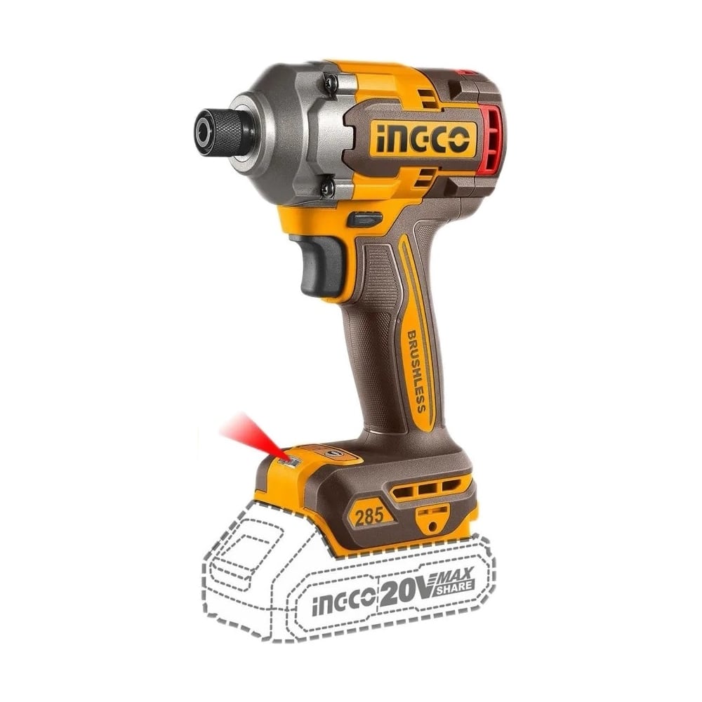 Аккумуляторный импульсный винтоверт INGCO 20В BL 285Hm 2хАКБ и ЗУ кейс ...