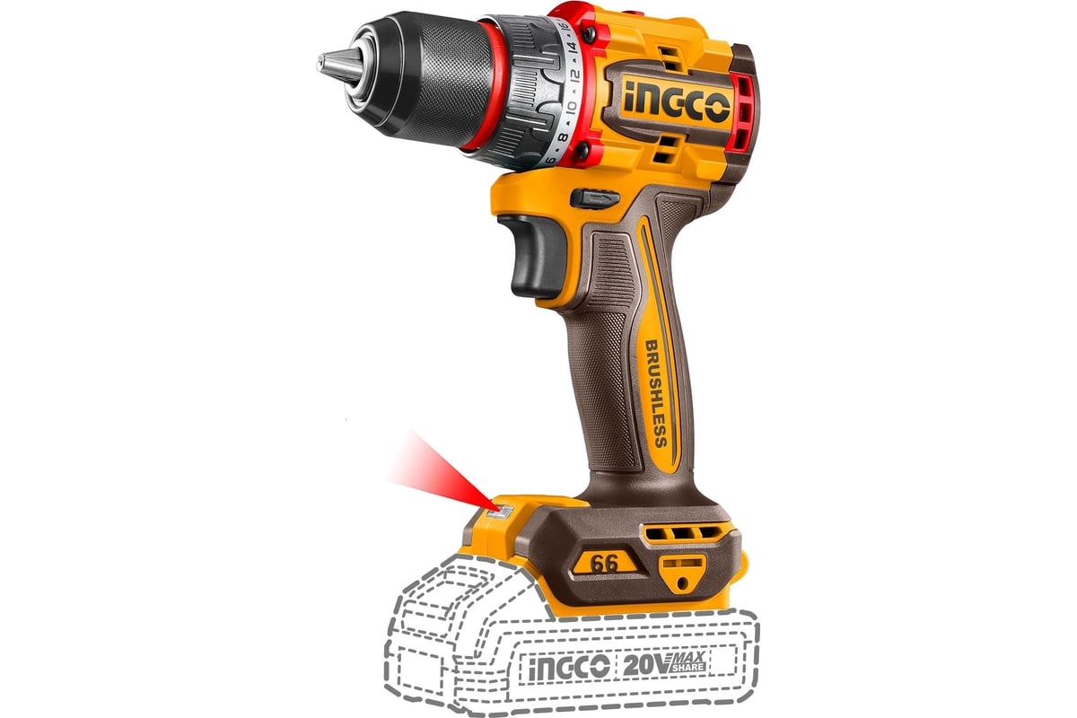 Аккумуляторный шуруповерт INGCO 66 Нм 20B, б/щ INDUSTRIAL CDLI206681 ...