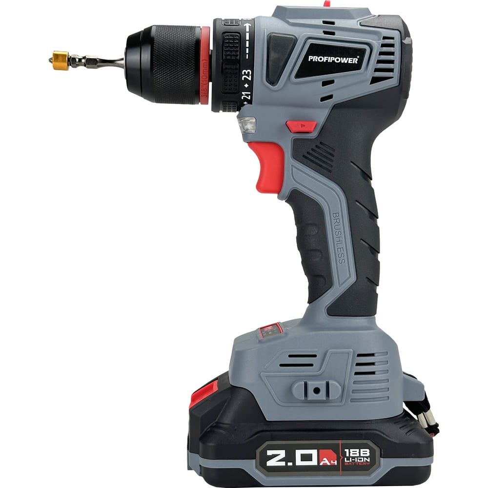 Аккумуляторный шуруповерт бесщеточный Profipower MKBL-18B Li-ion-2шт, 18В, 2.0Ач, З/У, 0.8-10 мм ...