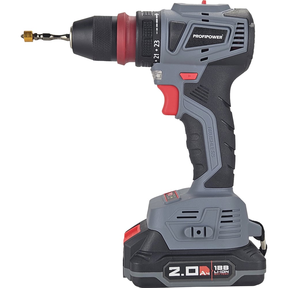 Аккумуляторный бесщеточный шуруповерт Profipower MKBL-18BM Li-ion-2шт, 18В, 2.0Ач, съемный ...