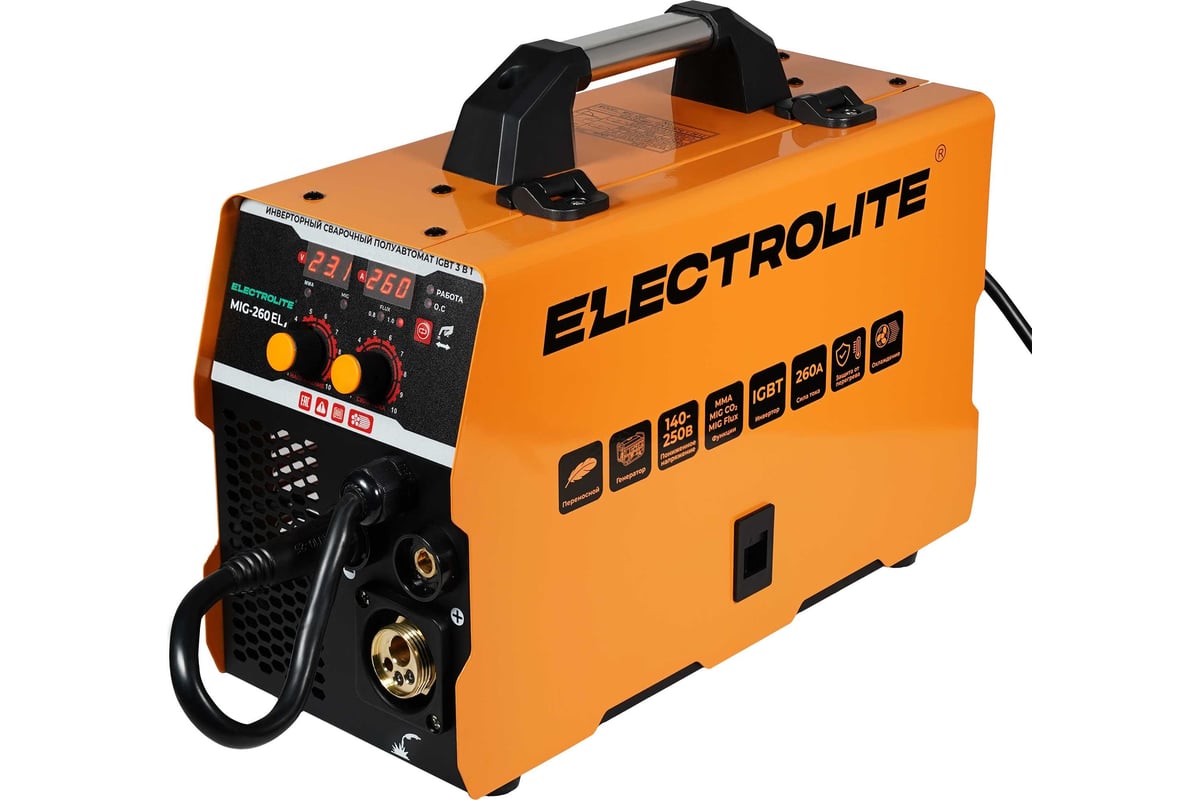 Сварочный инверторный полуавтомат Electrolite MIG-260 EL (260 А, проволока 0.8-1 мм, 4 в 1) 6343 ...