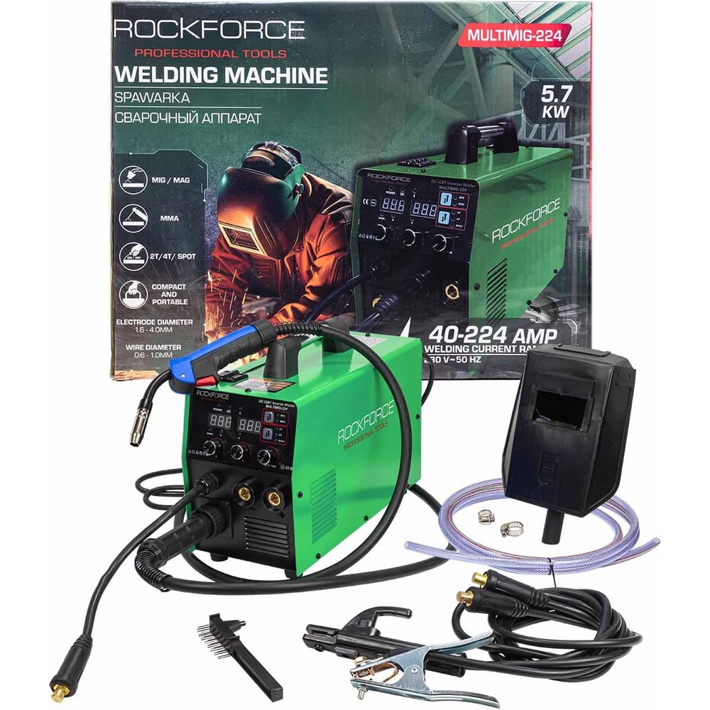 Сварочный аппарат Rockforce 5.7 кВт, 230 В, диаметр электрода - 1.6-4 мм, диаметр проволоки - 0. ...