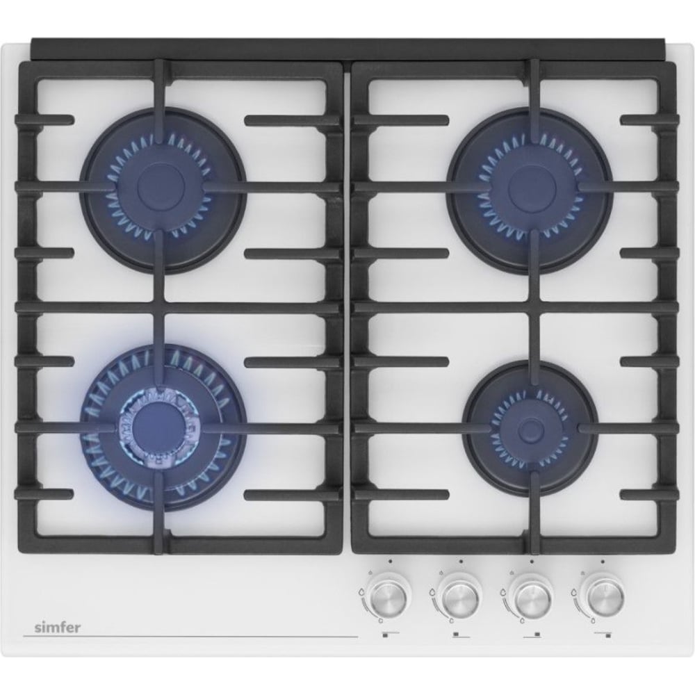 Газовая варочная поверхность SImfer газ-контроль, wok конфорка, чугунные решетки, белое стекло ...