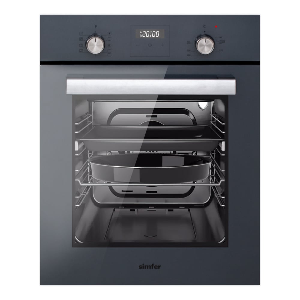 Электрический духовой шкаф SImfer 9 режимов работы, гриль, таймер, турбо-конвекция, серое стекло ...