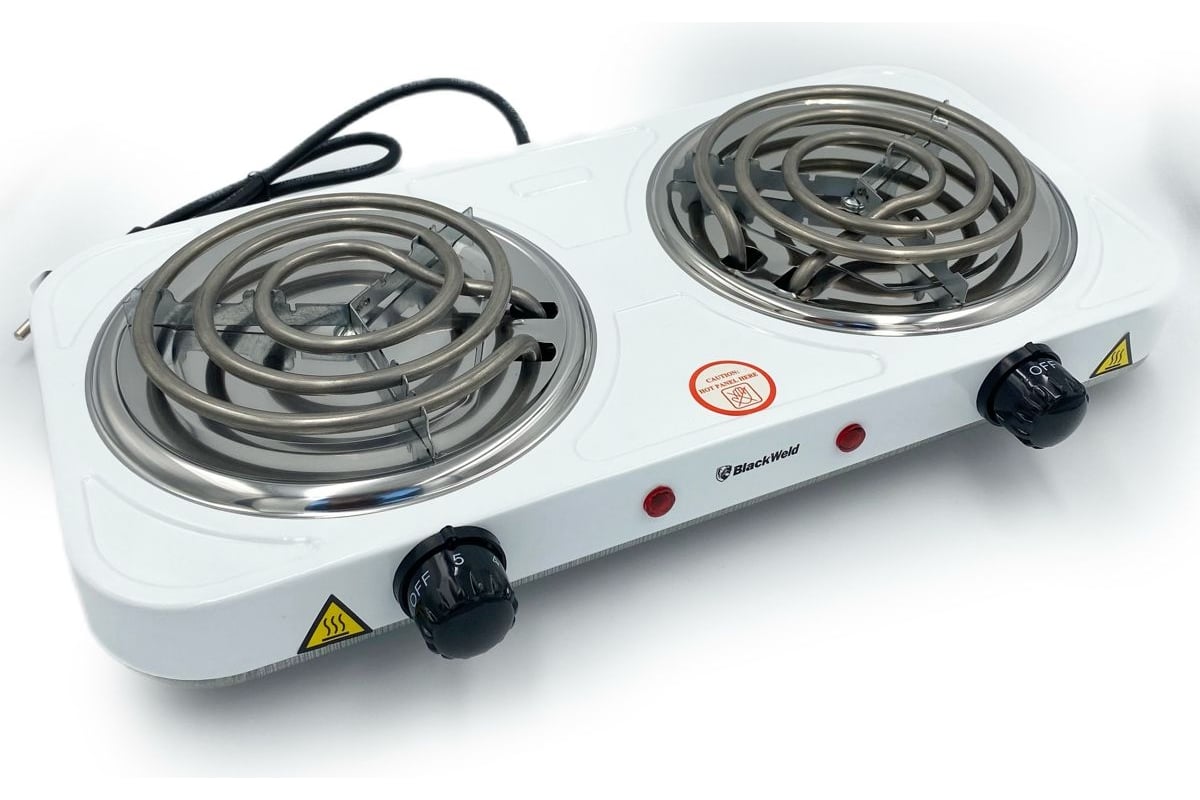Электрическая плита BlackWeld спиральная, с 2 конфорками, белая 150005 ...