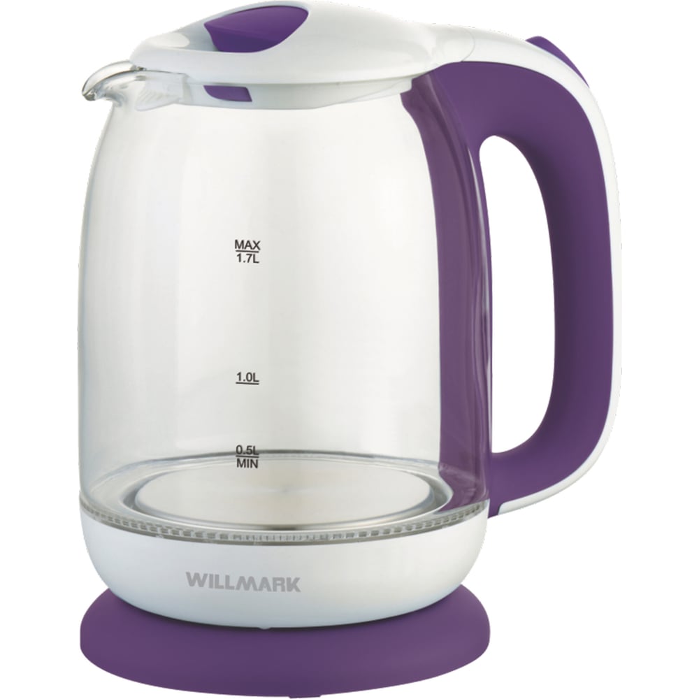 Чайник электрический Willmark WEK-1704G 1.7л, LED-подсветка, 2200Вт, белый/фиолетовый 2000858 ...