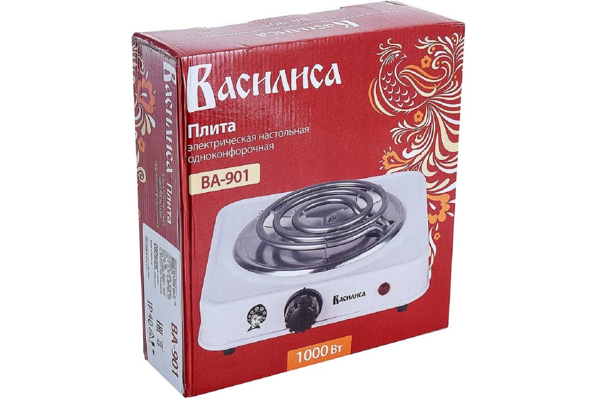 Одноконфорочная электрическая плита ВАСИЛИСА ВА-901 спираль белая 1000 ...