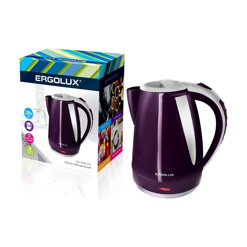 Пластиковый чайник ERGOLUX ELX-KP02-C15 фиолетово-серый, 1.8 л, 160 ...