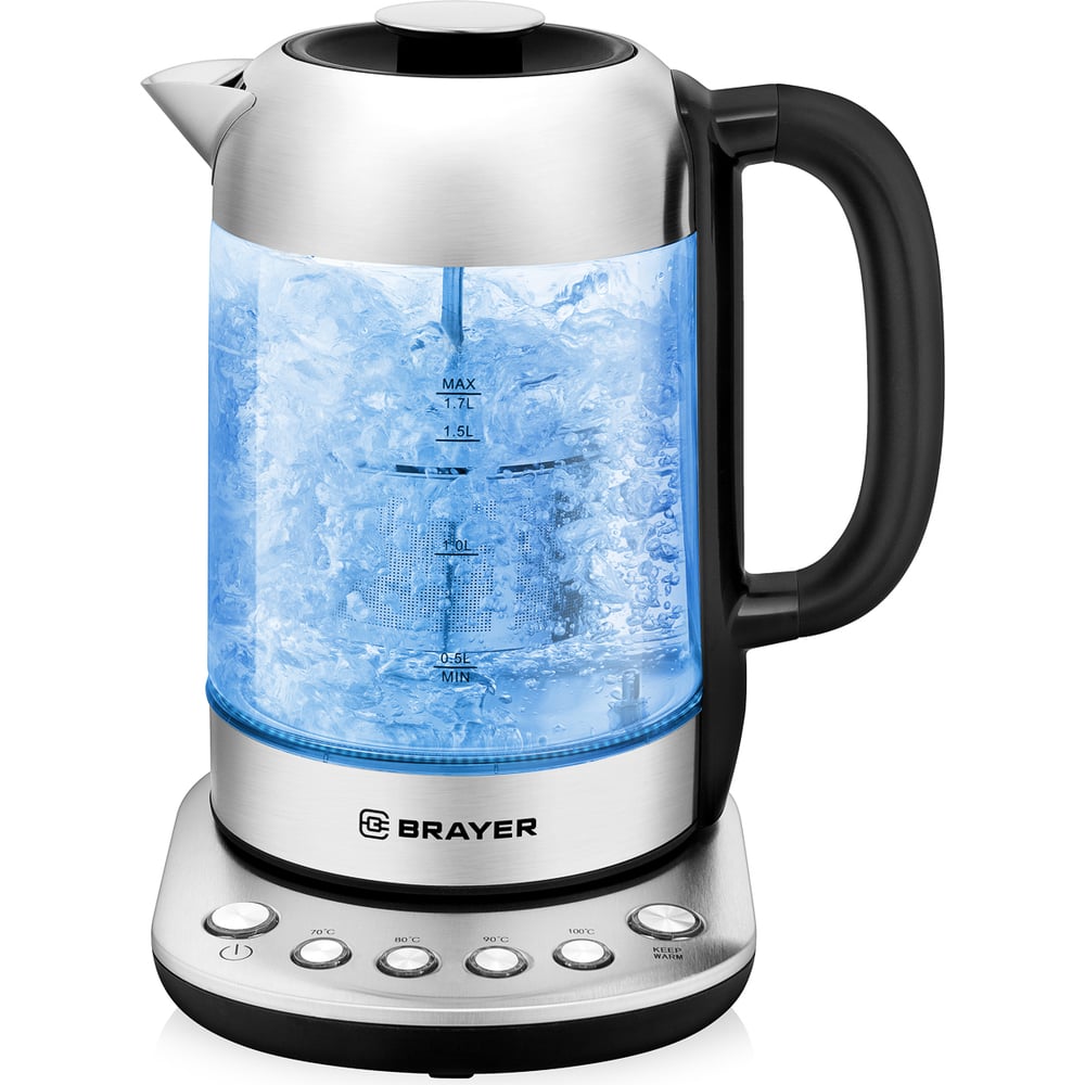 Электрический стеклянный чайник BRAYER 1.7 л, с выбором температуры ...