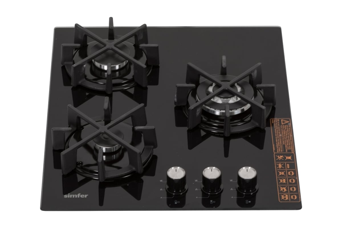 Газовая варочная поверхность SImfer газ-контроль, WOK конфорка, черное стекло H45N35B571 ...