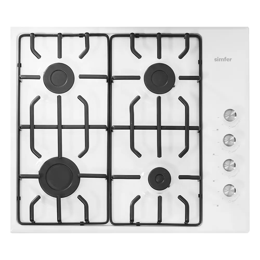 Газовая варочная панель SImfer решётки LAMA, газконтроль, автоподжиг, белая H60Q40W511 ...