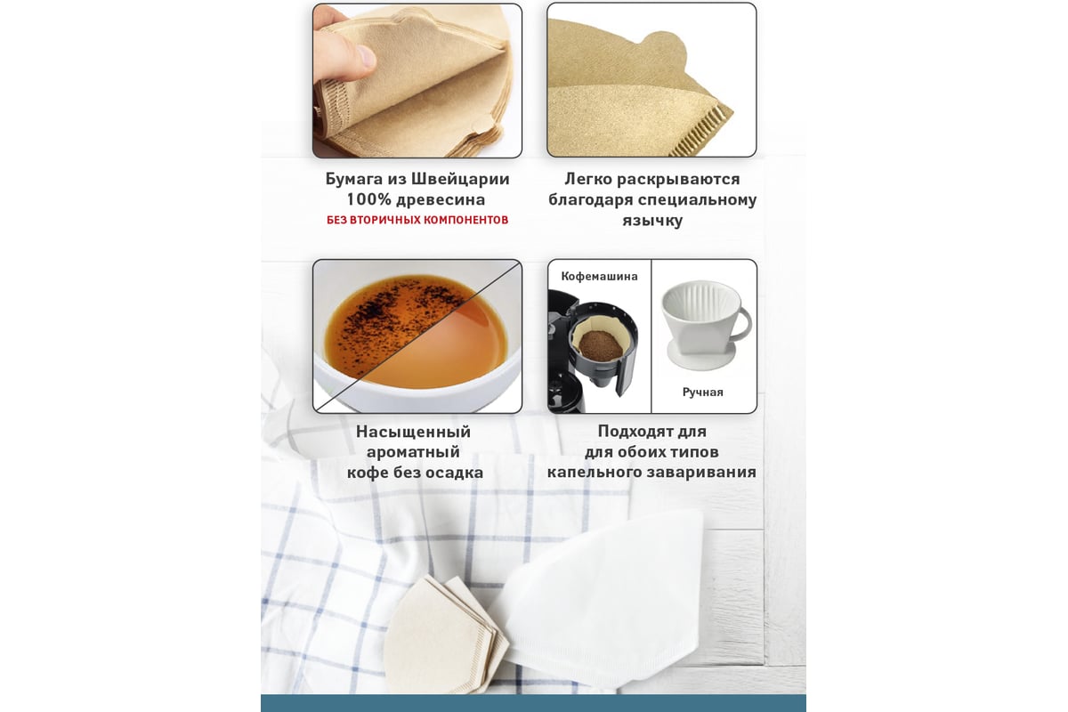 Бумажные фильтры для кофеварки Tatkraft неотбеленные №4, одноразовые ...