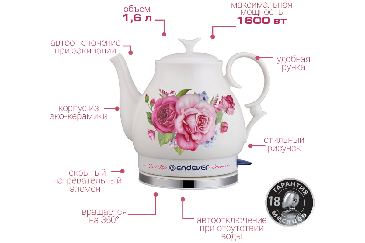 Керамический электрический чайник ENDEVER KR-400 C - выгодная цена ...