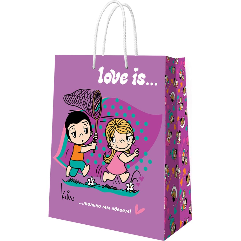 Пакет подарочный большой ND Play Love is, фиолетовый, 220x310x100 мм ...