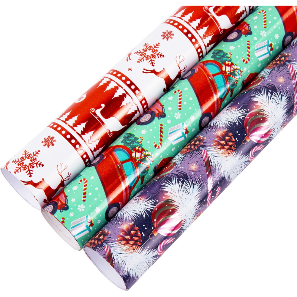 Бумага упаковочная Золотая сказка новогодняя НАБОР 3 шт "HoHo XMAS", С ...