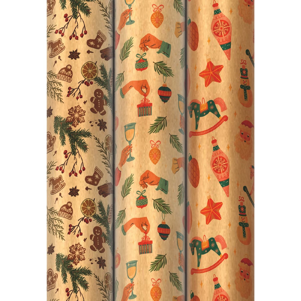 Новогодняя упаковочная бумага Золотая сказка 3 шт., Christmas Kraft ...