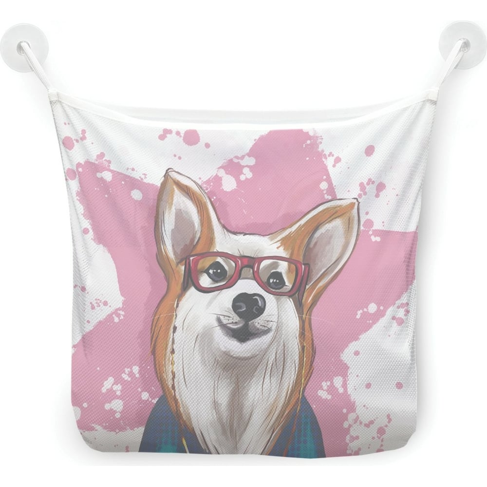 Органайзер для ванной - Сетка настенная на присосках для игрушек JoyArty "Стильный корги", 39x33 ...